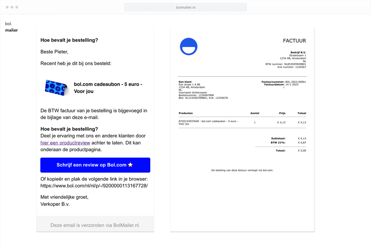 BolMailer - Bol.com BTW Facturen & Review E-mails